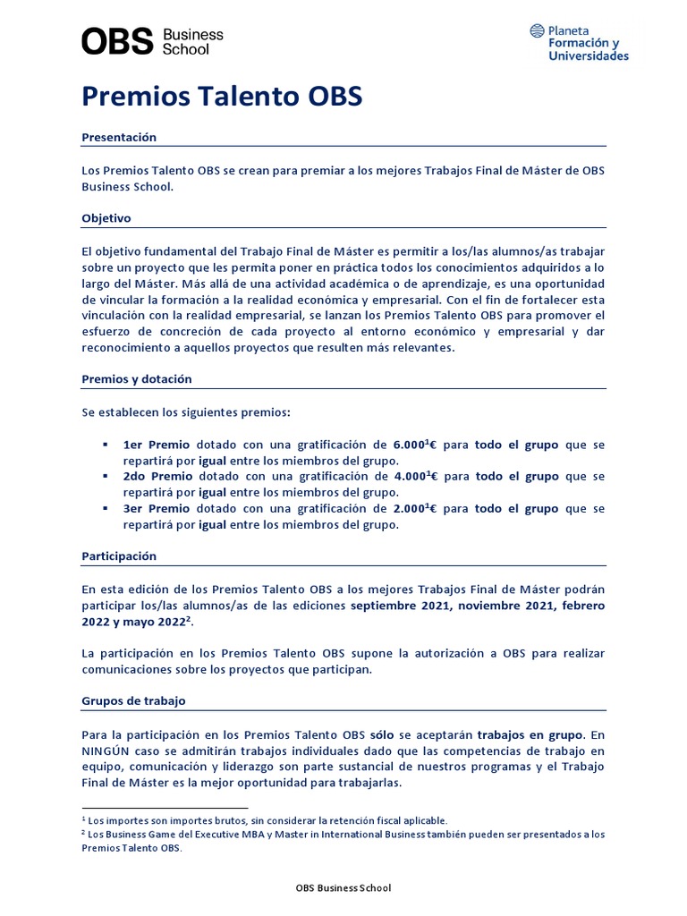 Bases Premios OBS 2022 | PDF | Crecimiento personal y profesional