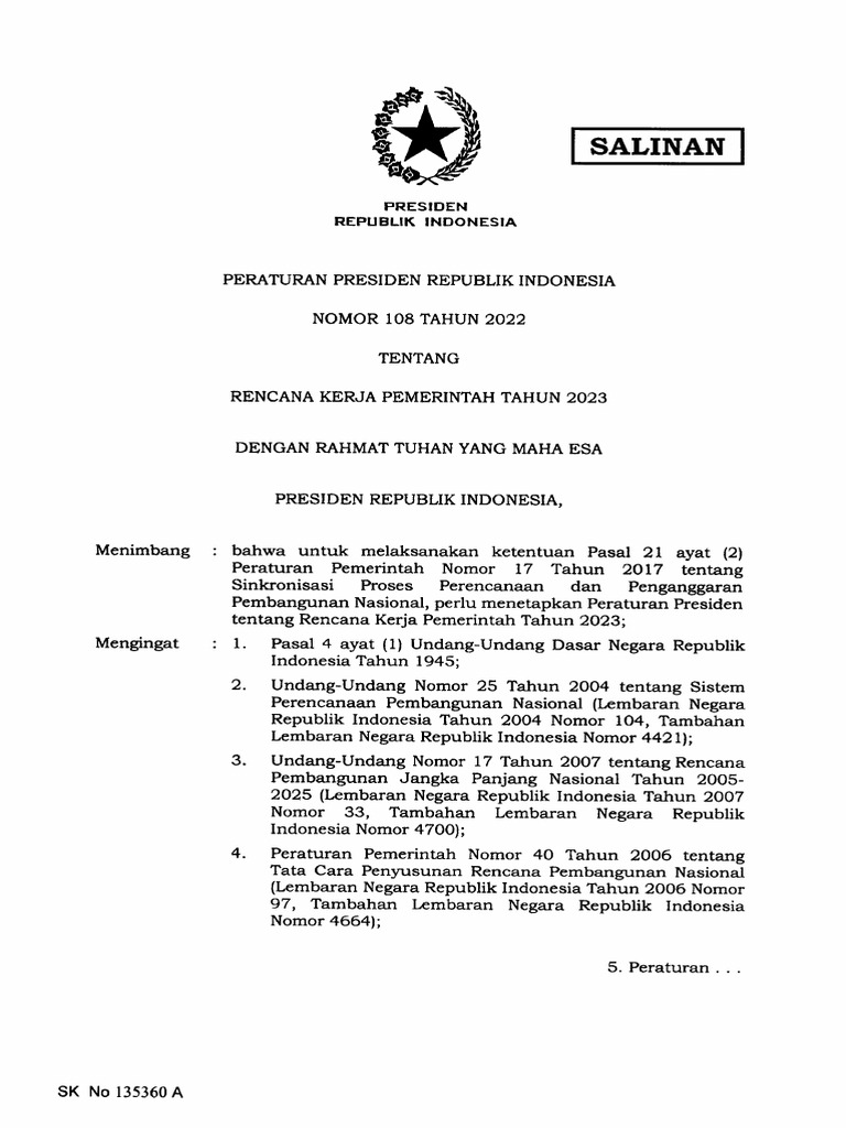 Perpres Nomor 108 Tahun 2022 | PDF