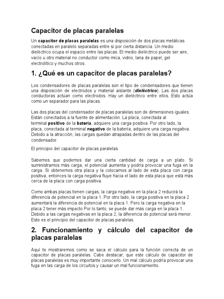 Capacitor de Placas Paralelas | PDF | Condensador | Dieléctrico