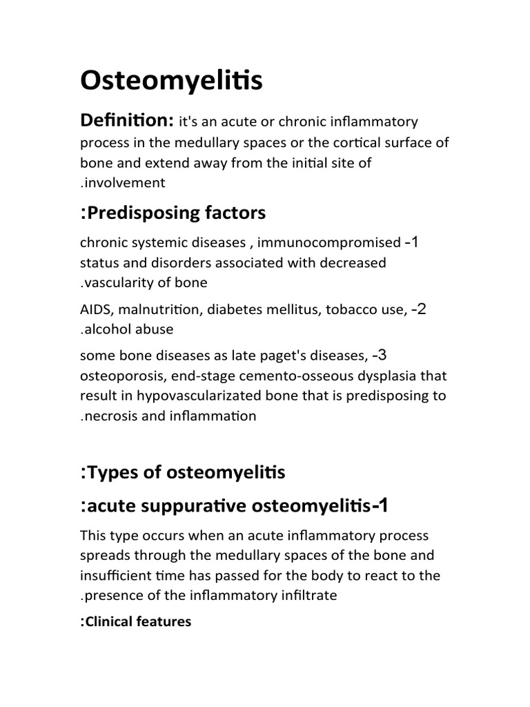Osteomyelitis Types and Causes Explained | PDF | Inflammation | Bone