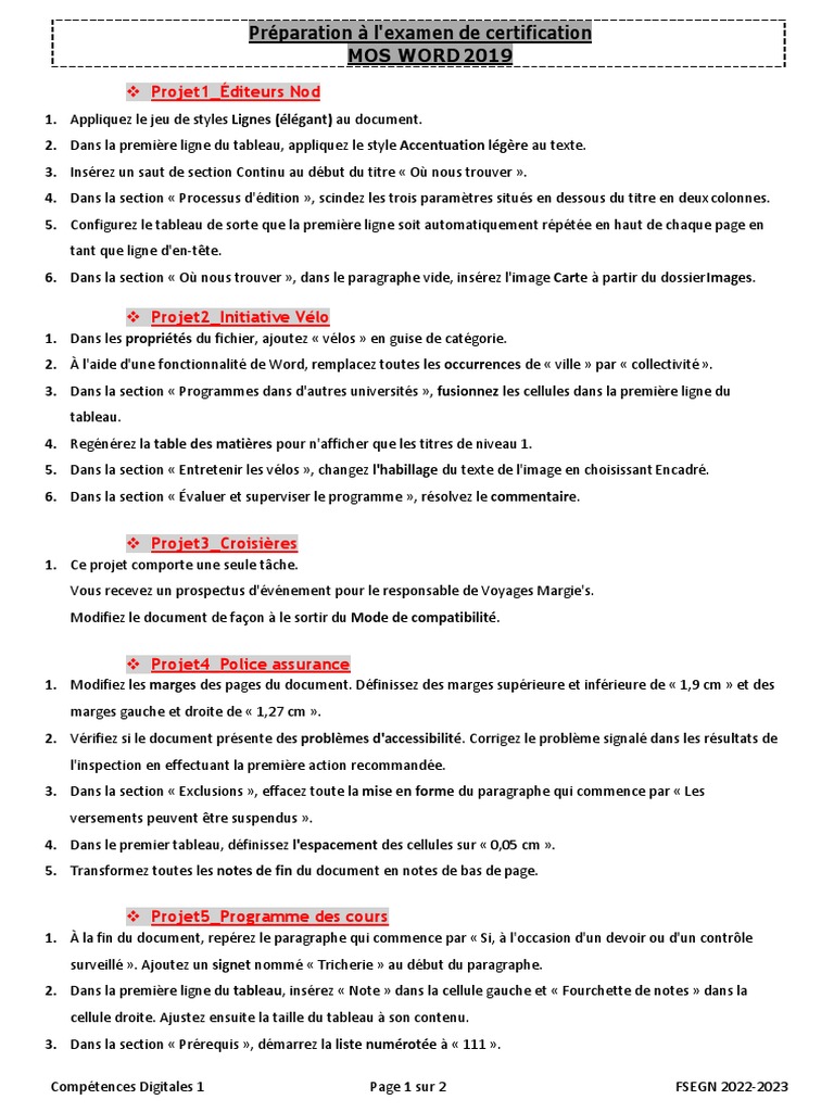 Préparation à l'examen MOS Word 2019 | PDF | Microsoft Word | Informatique