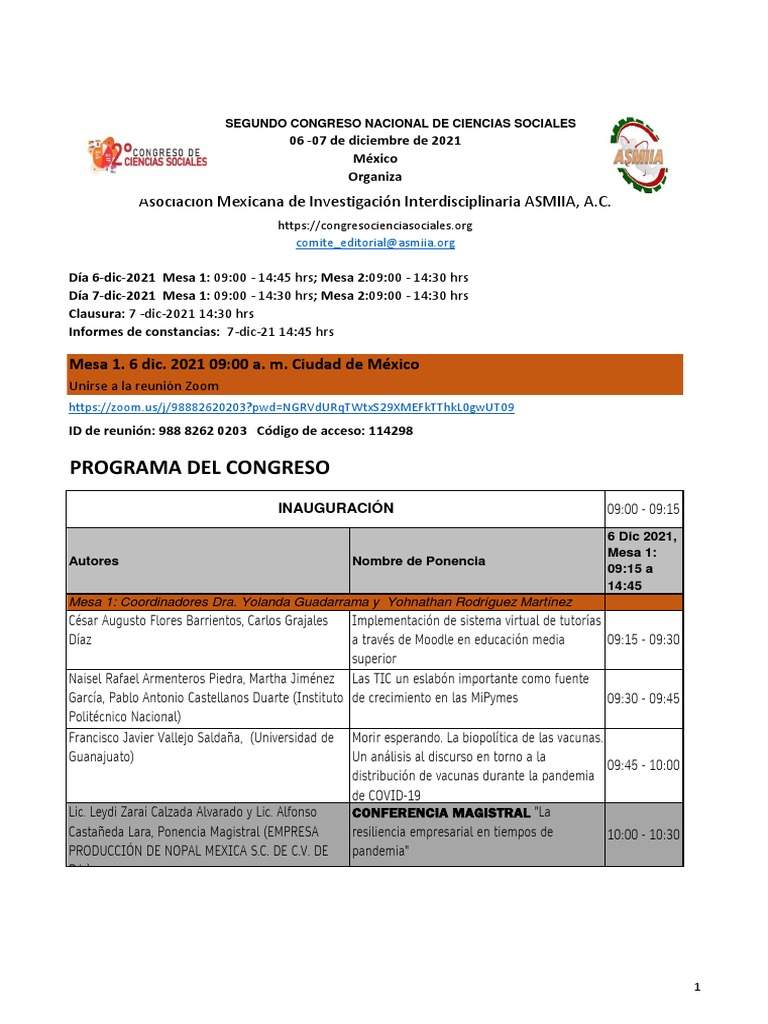 Programa 2do Congreso Nacional de Ciencias Sociales | PDF | México | Economias