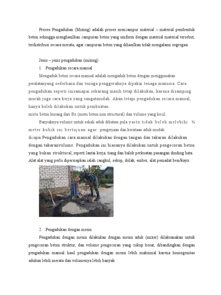 Proses Pengadukan Dan Pengecoran | PDF | Teknologi & Rekayasa