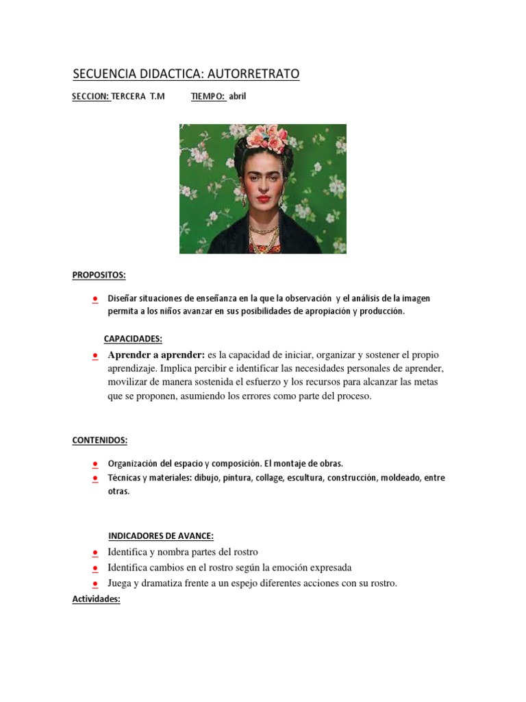 Secuencia Didáctica: Autorretrato Infantil | PDF | Crecimiento personal ...