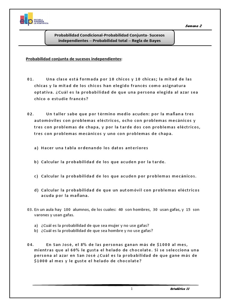 Práctica Dirigida - Semana 2 | PDF | Probabilidad | Probabilidades y estadísticas