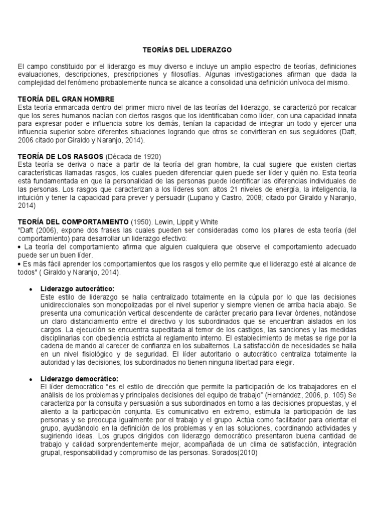 Teorías Del Liderazgo | PDF | Liderazgo | Conceptos psicologicos