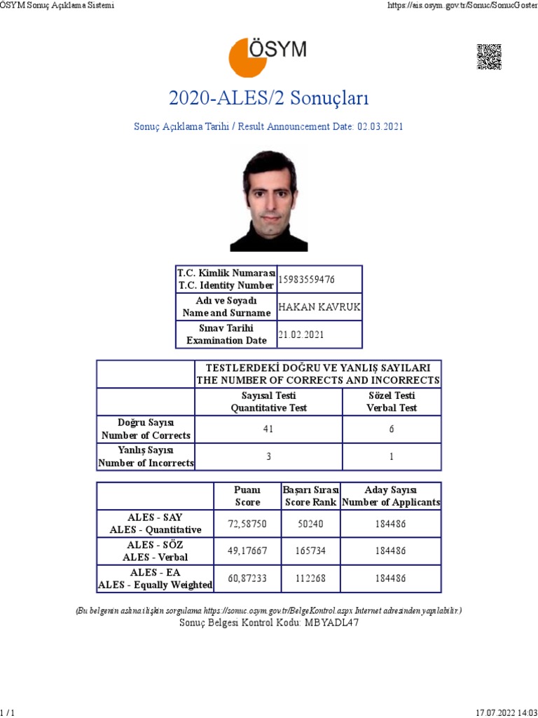ÖSYM Sonuç Açıklama Sistemi | PDF