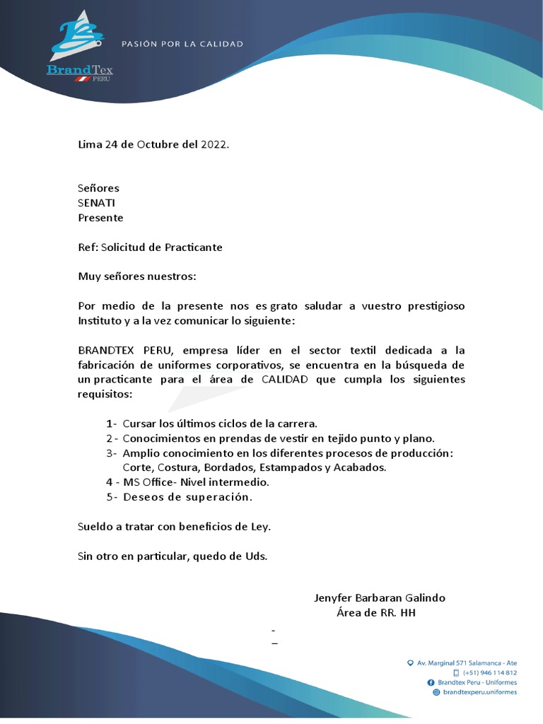 Solicitud de Practicante Senati.2022 | PDF