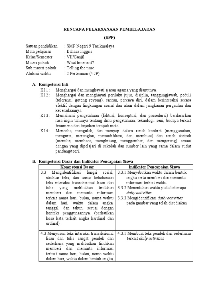 Lesson Plan KELAS 7 Bhs Inggris | PDF