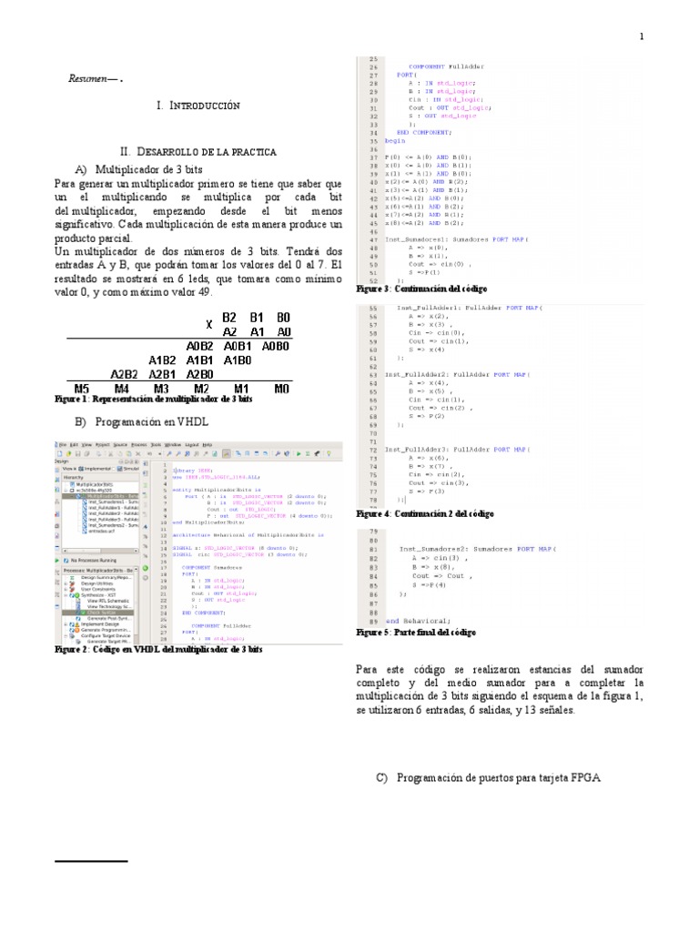 Diseño y simulación de un multiplicador de 3 bits utilizando VHDL y FPGA | PDF | Multiplicación ...