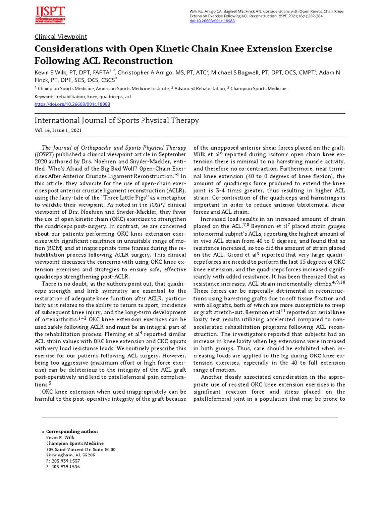 Considerations With Open Kinetic Chain Knee Extension Exercise ...