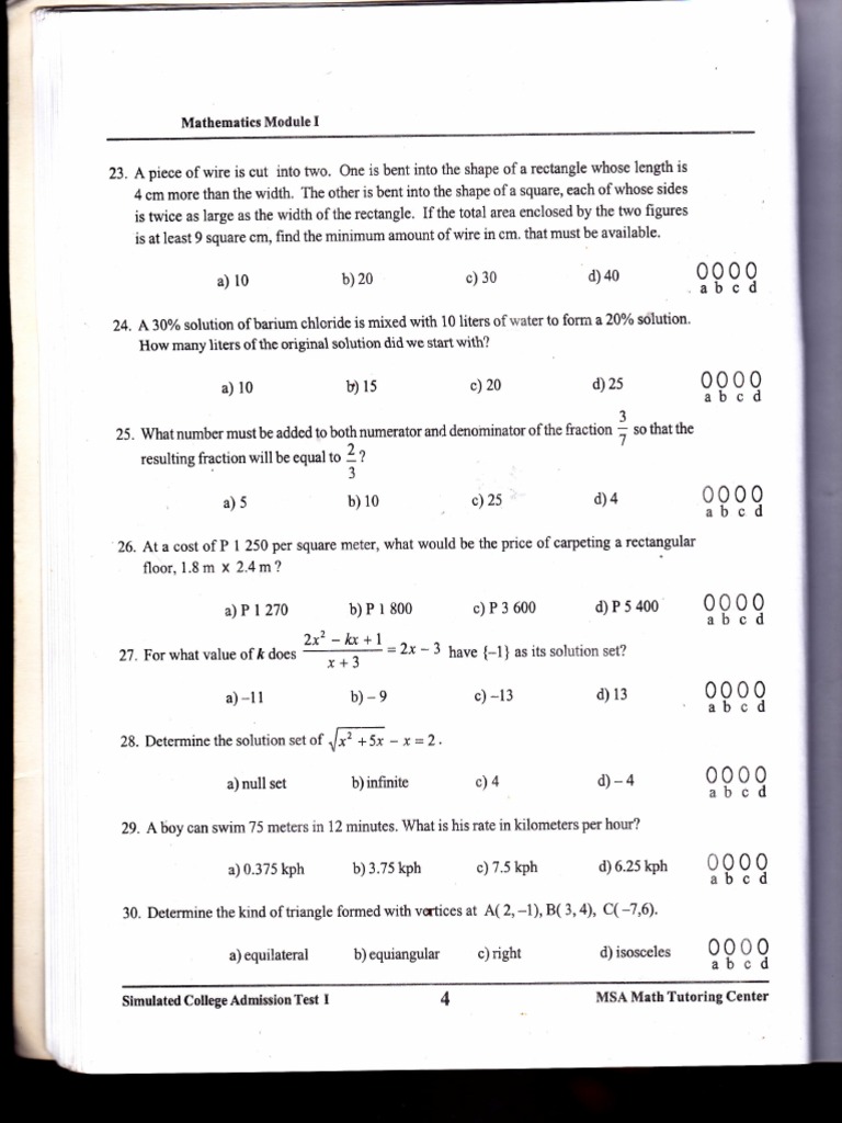 MSA Simulated UPCAT Problem IMG - 0018 | PDF | Area | Geometry