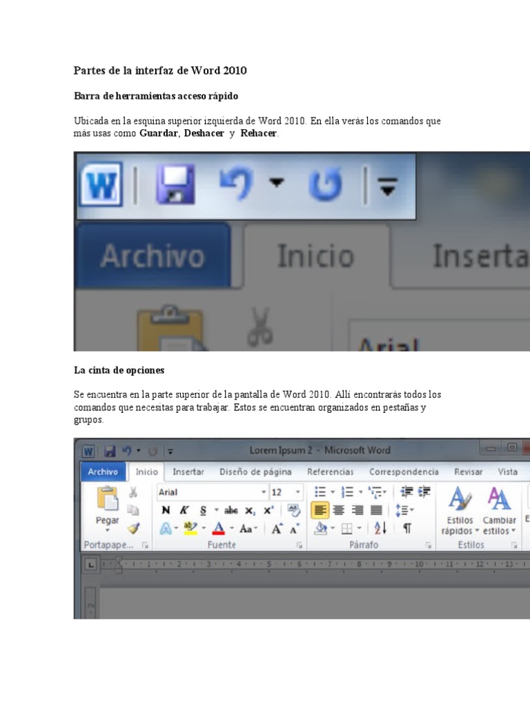 Partes de La Interfaz de Word 2010 | PDF | Hipervínculo | Archivo de ...