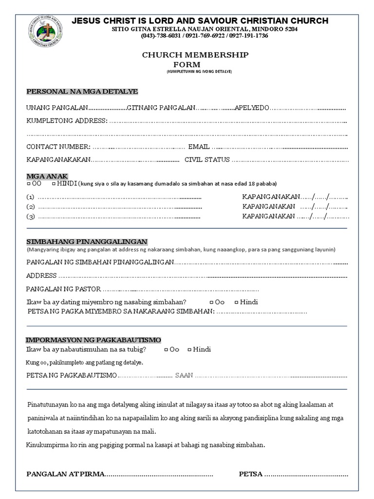 JCLS Church Membership Form | PDF