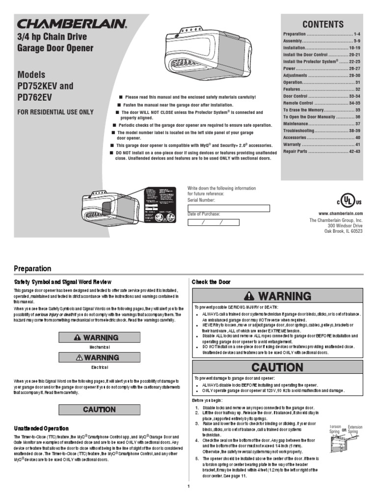 Chamberlain PD762EV Manual | PDF | Screw | Door