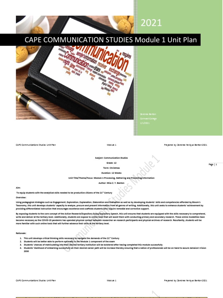 Communications Studies Module 1 Unit Plan | PDF | Reading Comprehension ...