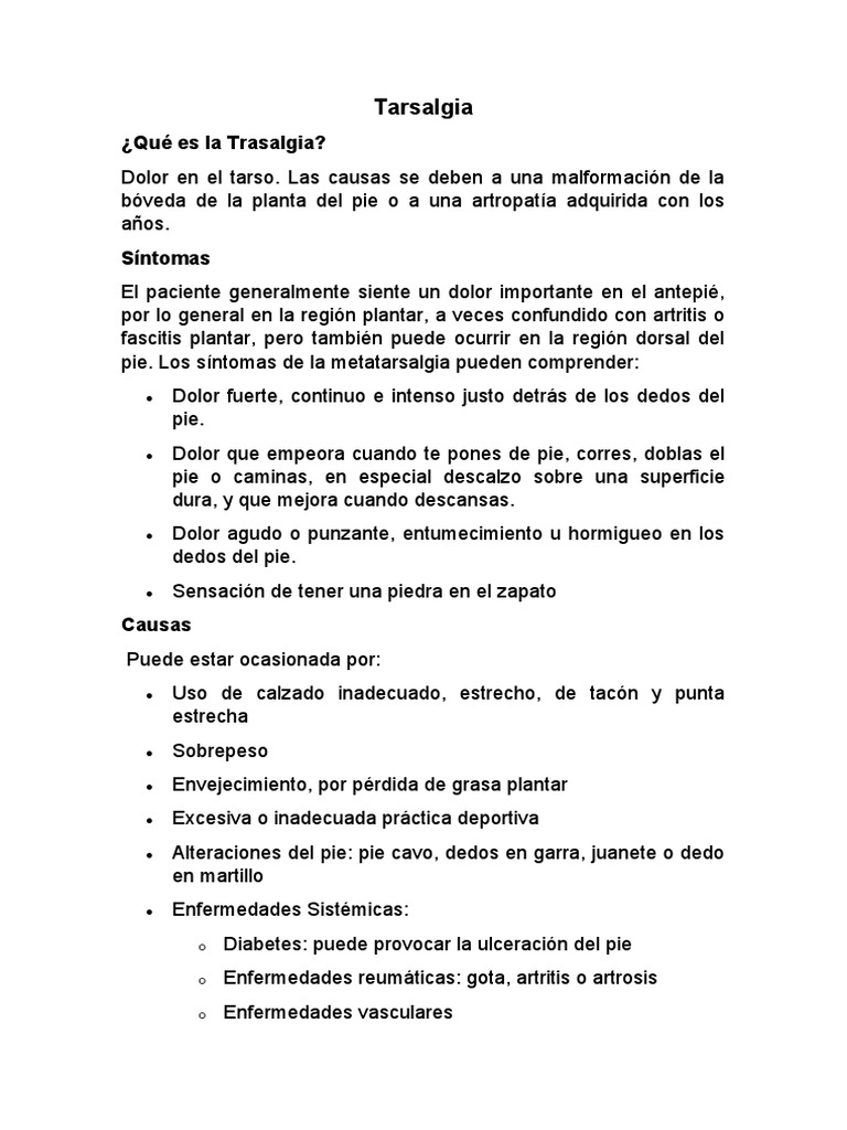 Causas y síntomas de la tarsalgia | PDF