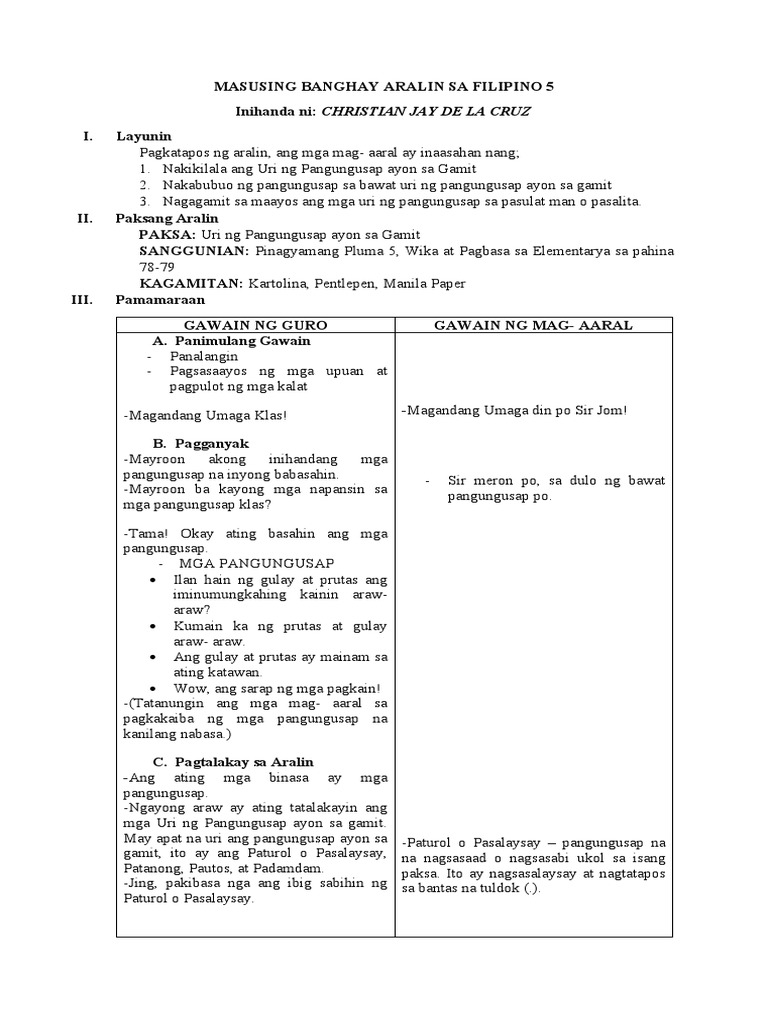 Masusing Banghay Aralin Sa Filipino 5 in | PDF