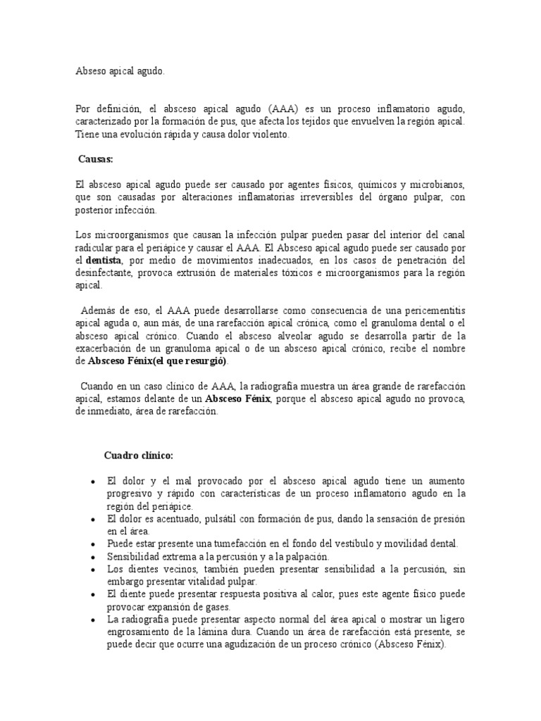 Absceso Apical Agudo: Causas y Tratamiento | PDF | Inflamación | Dolor