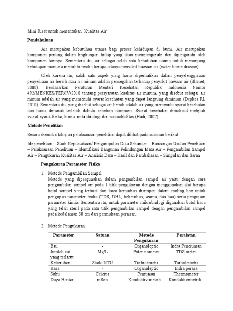 Mini Riset Untuk Menentukan Kualitas Air Lanjutan Jawaban UTS Danil Alpito | PDF