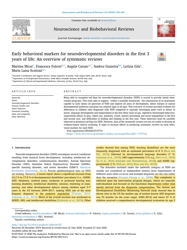 Early Behavioral Markers For Neurodevelopmental Disorders in The First ...