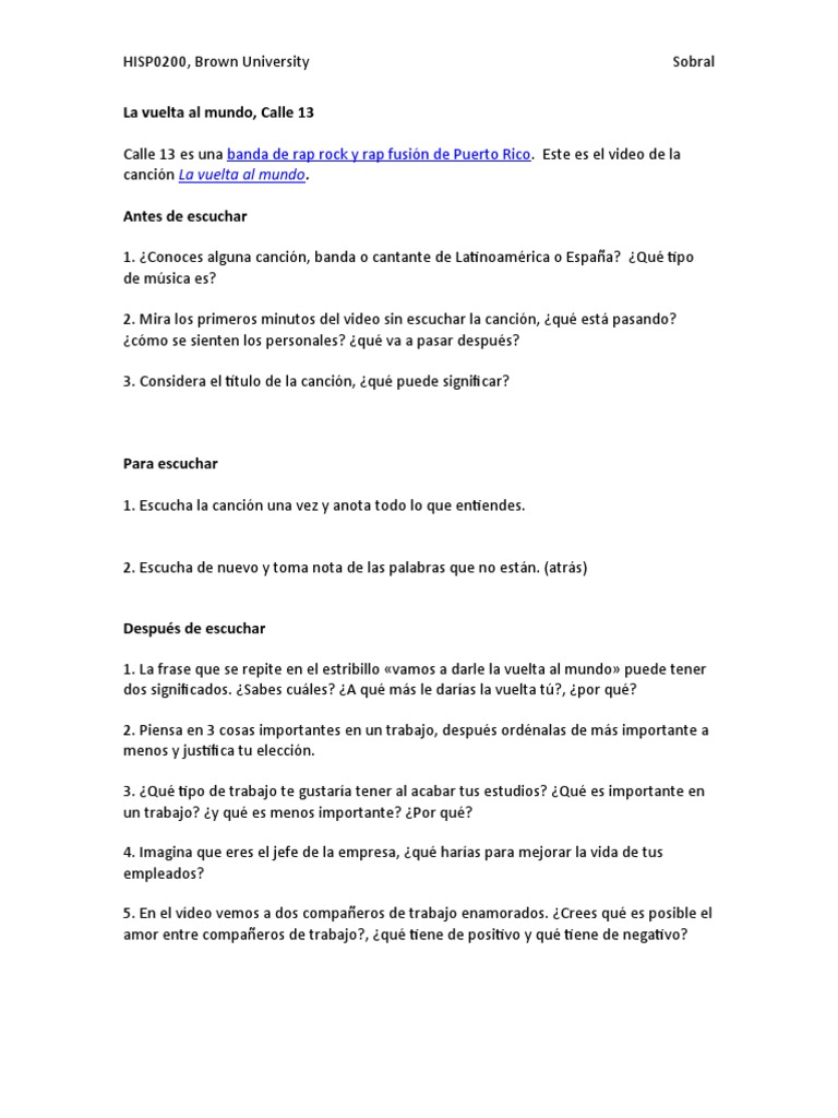 Vuelta Al Mundo Calle 13 | PDF