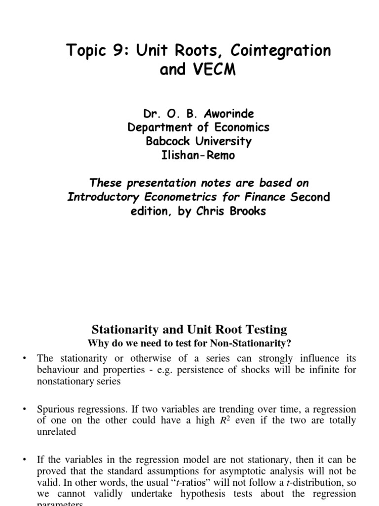 Topic 5 Unit Roots, Cointegration and VECM | PDF | Stationary Process | Statistics