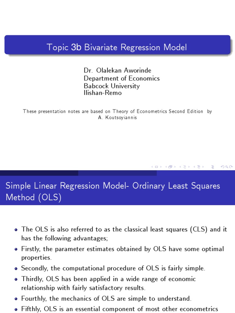 Estimating the Linear Regression Model: Determining the Parameters of ... Estimating the Linear Regression Model: Determining the Parameters of ...