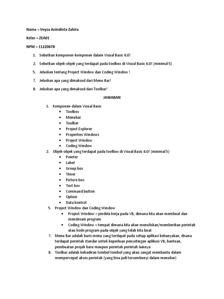Komponen dan Objek Visual Basic 6.0 | PDF