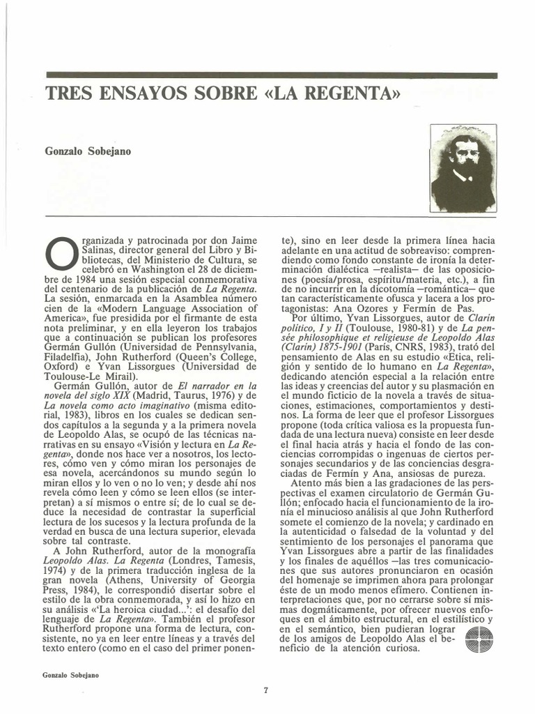 Tres Ensayos Sobre La Regenta : Gonzalo Sobejano | PDF