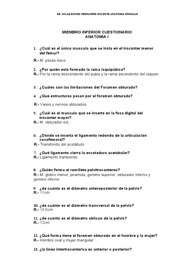 CUESTIONARIO MIEMBRO INFERIOR - Elmar André Aponte Justiniano | PDF ...