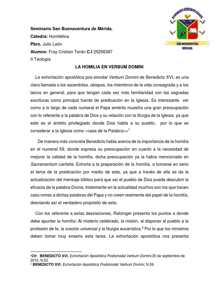 Analisis Verbum Domini | PDF | Sermón | Papa Benedicto Xvi