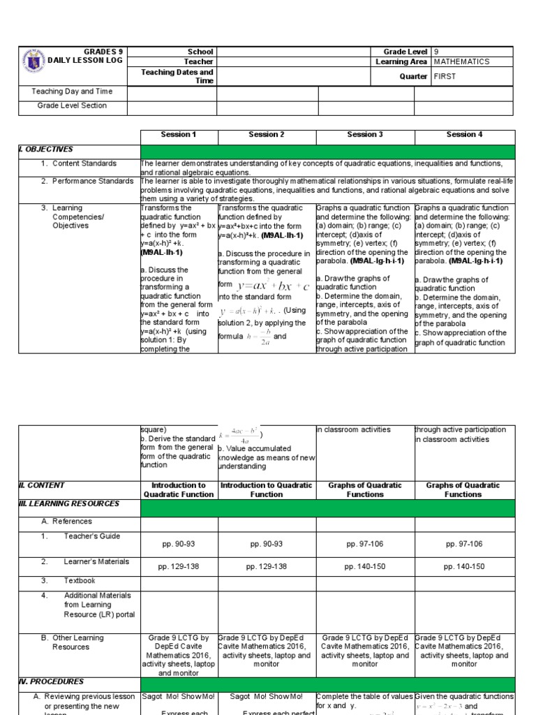 DLL-WK 7-LC 12,13 | PDF | Quadratic Equation | Function (Mathematics)