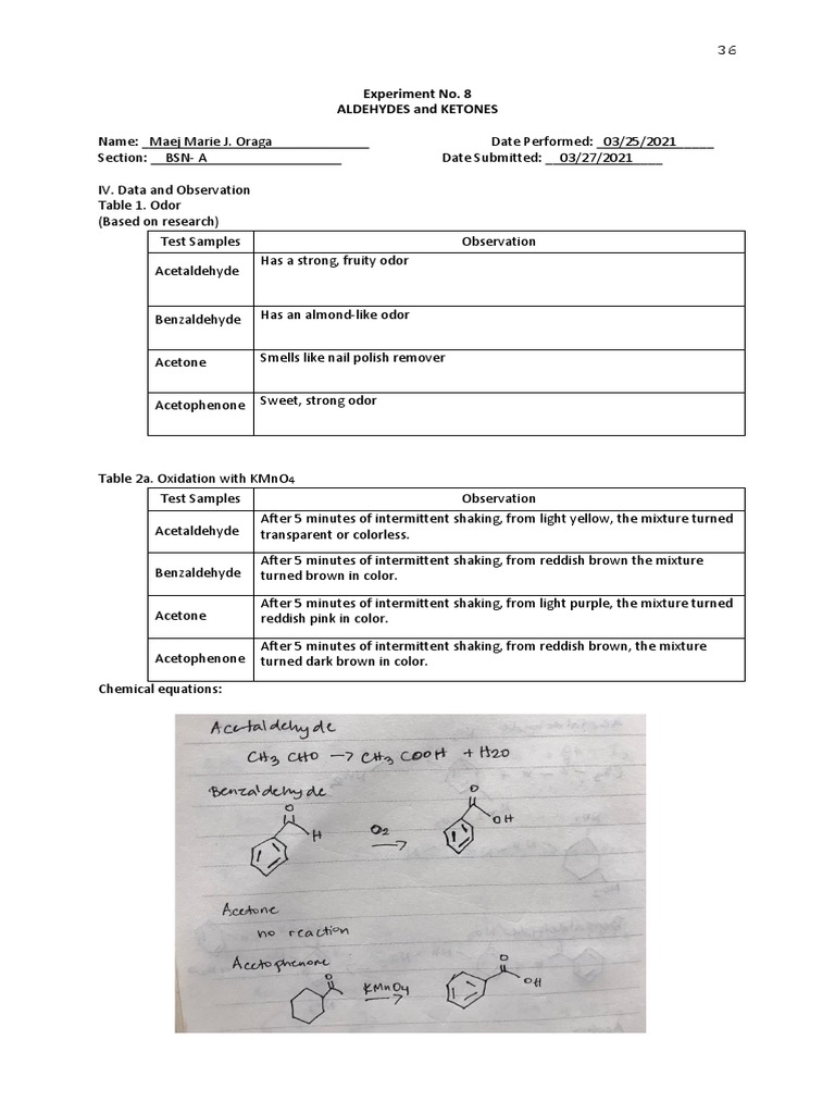 8 Experiment No. 8 Aldehydes Ket Answer Sheet | PDF | Aldehyde | Ketone