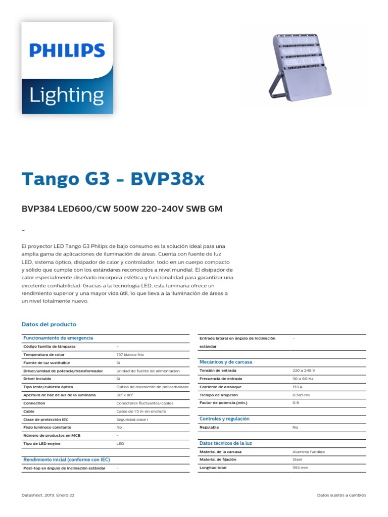 REFLECTOR LED BVP384 LED600 NW 500W 220 240V SWB GM Tango G3 BVP38x I ...