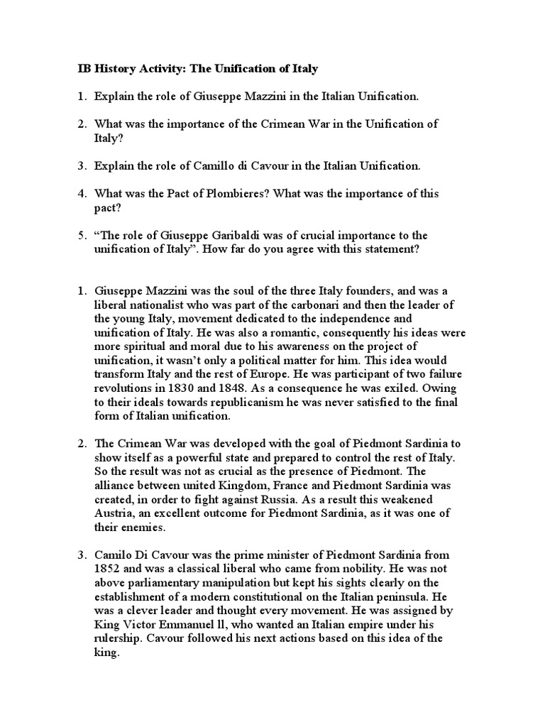 Key Figures and Events in the Unification of Italy: An Analysis of the ...