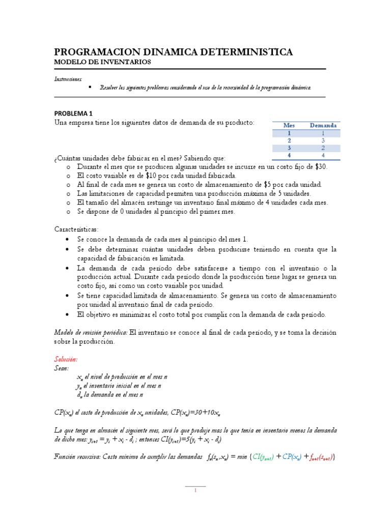 Programacion Dinamica Determinista Problemas de Inventarios | PDF | Inventario | Programación ...
