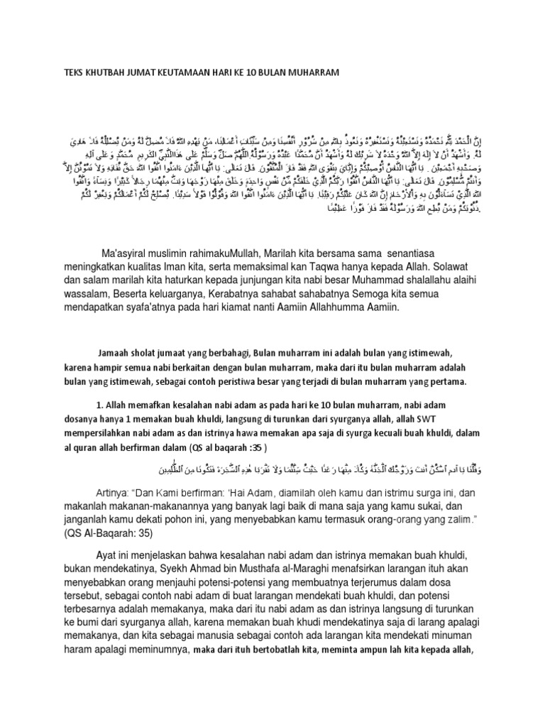 Teks Khutbah Jumat Keutamaan Hari Ke 10 Bulan Muharram | PDF | Agama & Spiritualitas