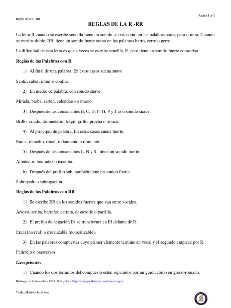 Reglas de La R - RR | PDF | Artes del lenguaje y disciplina | Poesía