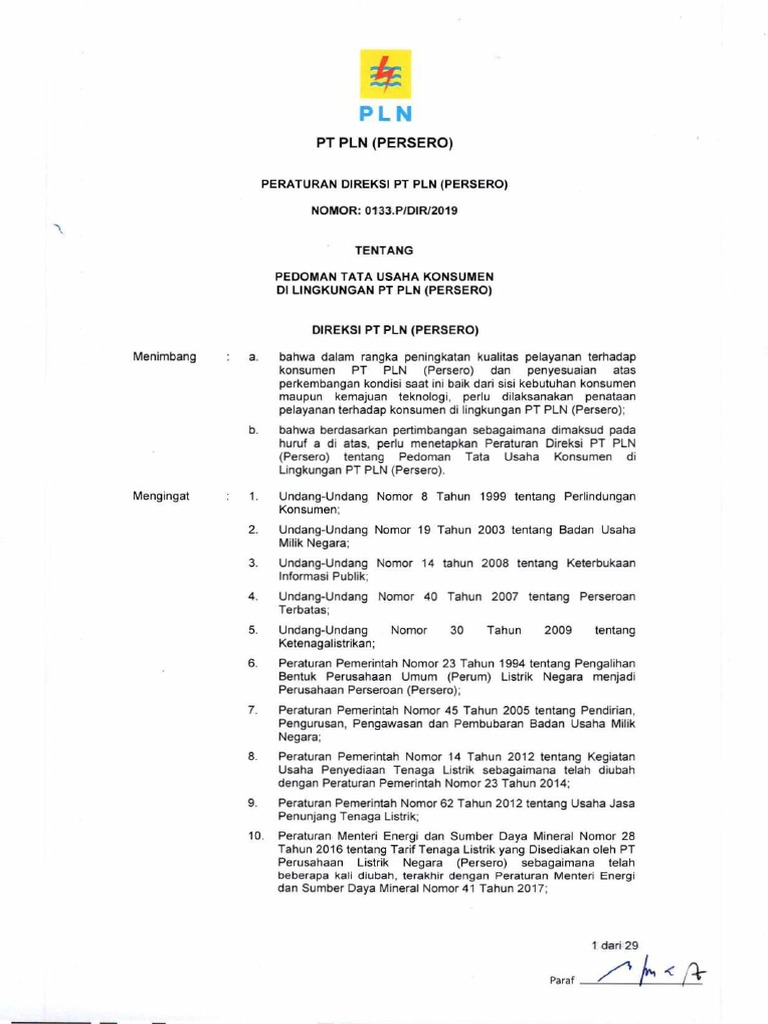 2019-08 PERDIR No. 133 - Pedoman TUK Di PLN | PDF