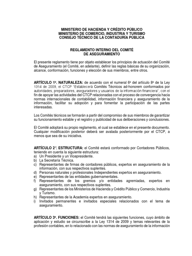 Reglamento Interno Del Comite de Aseguramiento Ultimo | PDF | Contador | Contabilidad