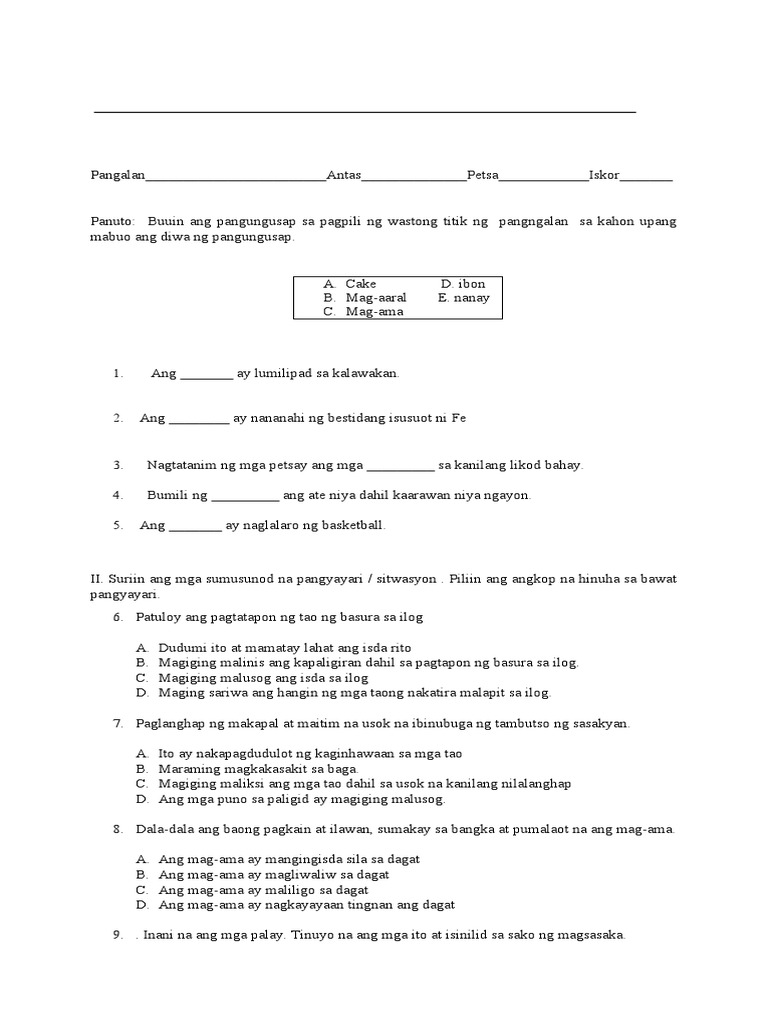 PT - Filipino 6 - Q1 | PDF