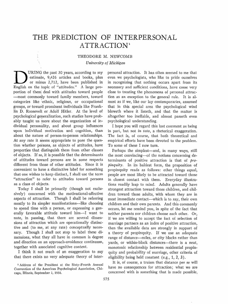 The Prediction of Interpersonal Attraction | PDF | Attitude (Psychology) | Interpersonal Attraction