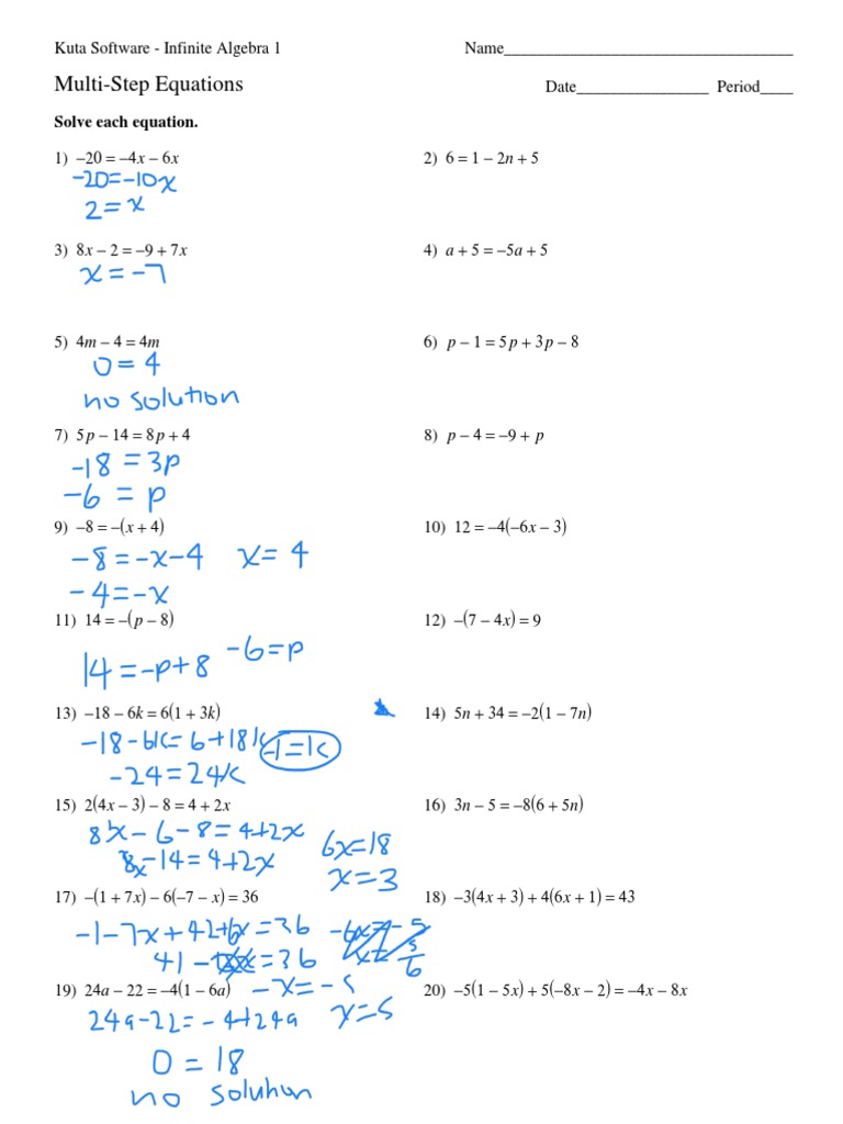 Multi-Step Equations With Answer Keys | PDF | Mathematics | Equations