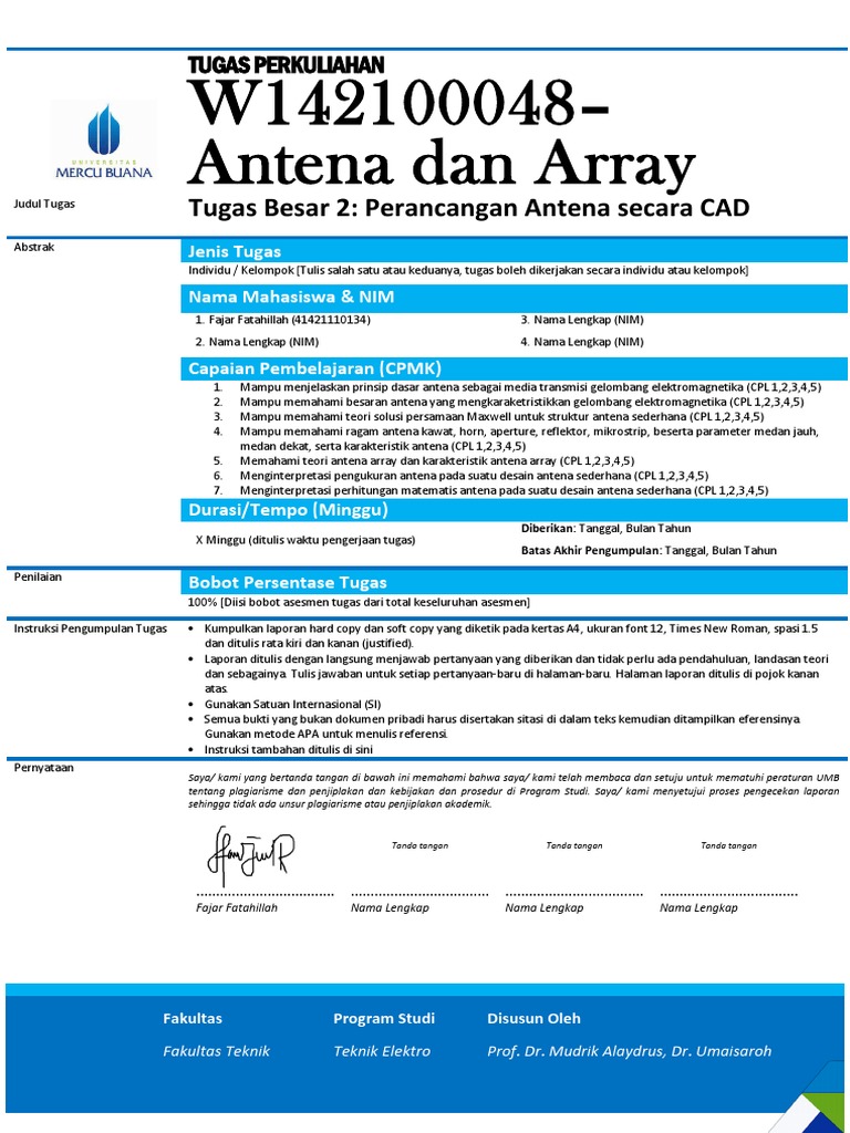 Template RTM Sarjana S1 (OBE) - Antena Dan Array TB 2 - Fajar Fatahillah - 41421110134 | PDF ...
