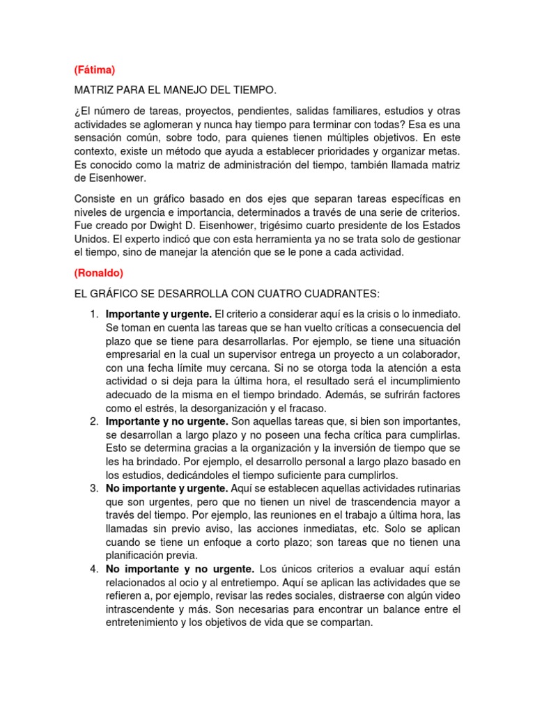 Matriz para El Manejo Del Tiempo | Descargar gratis PDF | Gestión del ...