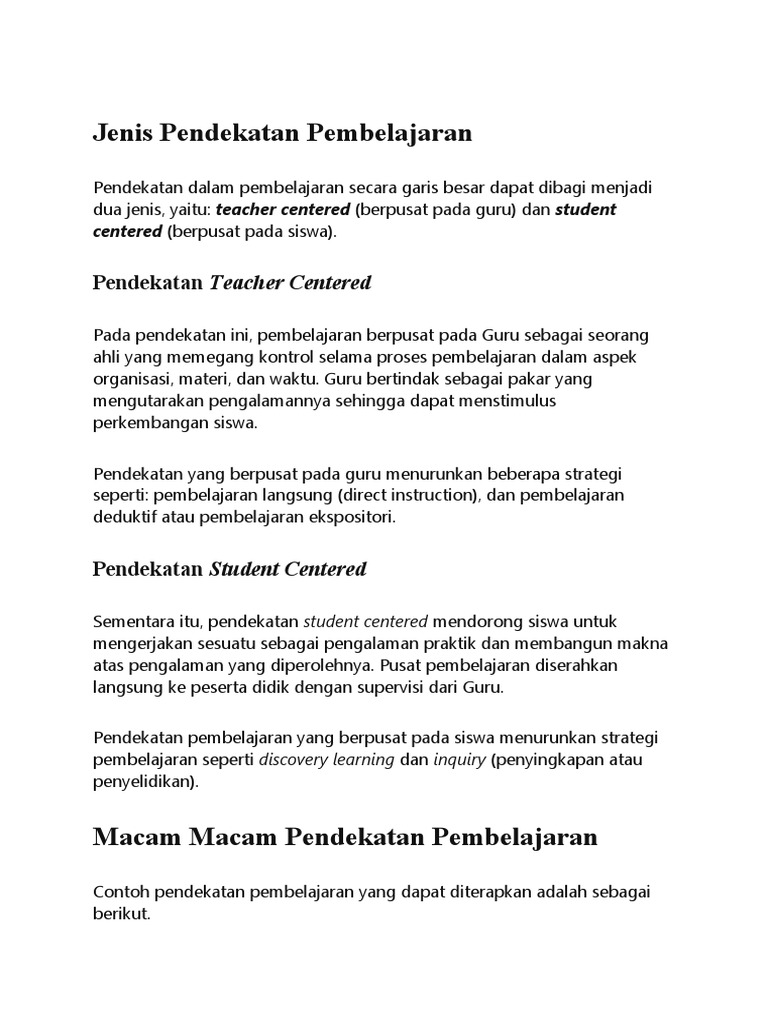 Jenis Pendekatan Pembelajaran | PDF Jenis Pendekatan Pembelajaran | PDF
