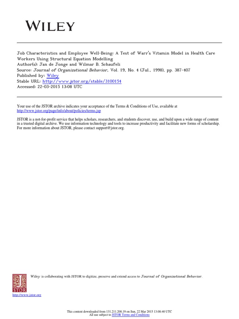 A Test of Warrs Vitamin Model in Health CareWorkers | PDF | Linear ...