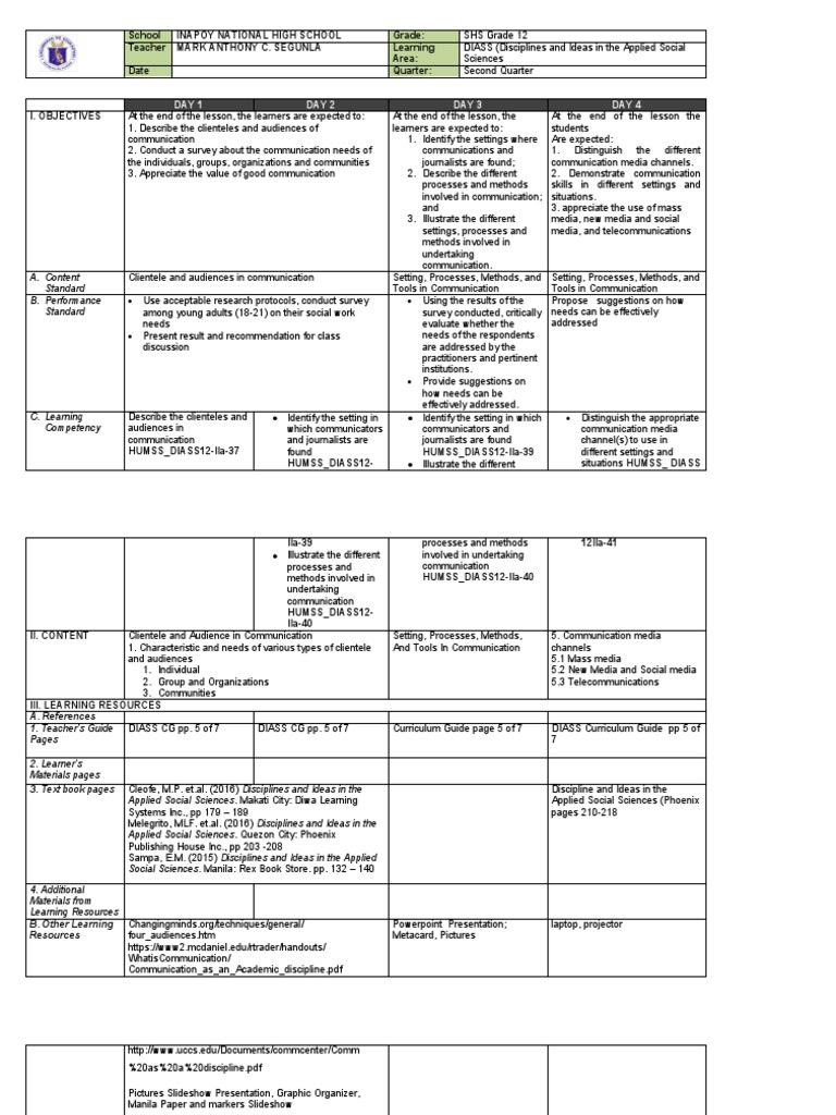 DLP DIASS Q2 Week A - Settings, Processes and Tools in Communication | PDF | Communication ...