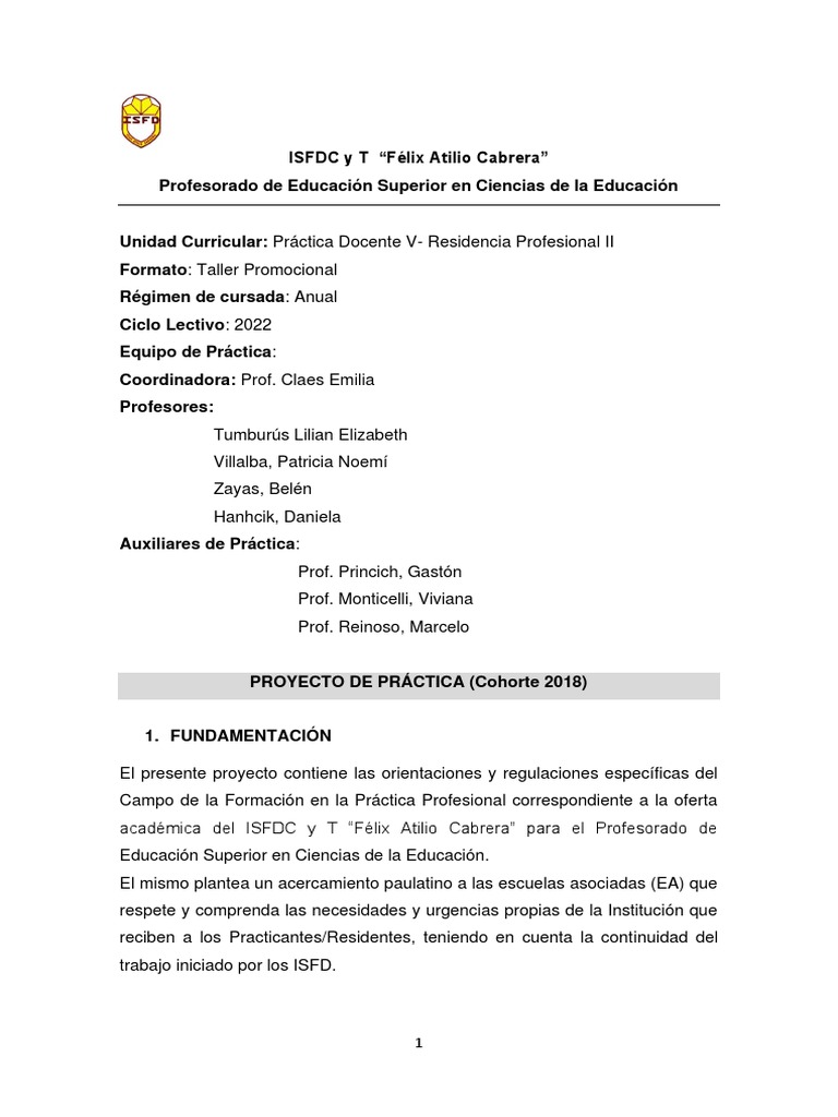 FAC. Proyecto de Práctica V 2018-1 | PDF